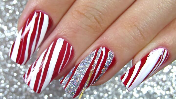 How To Do Cute Red And White Candy Cane Christmas Nails For The Holidays