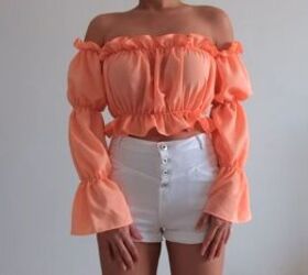 How to Make a Cute DIY Off-the-Shoulder Top Out of an Old Flowy Skirt ...