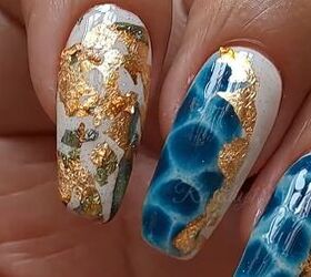 How to DIY Cute Blue and Gold Tortoiseshell Nails | Upstyle
